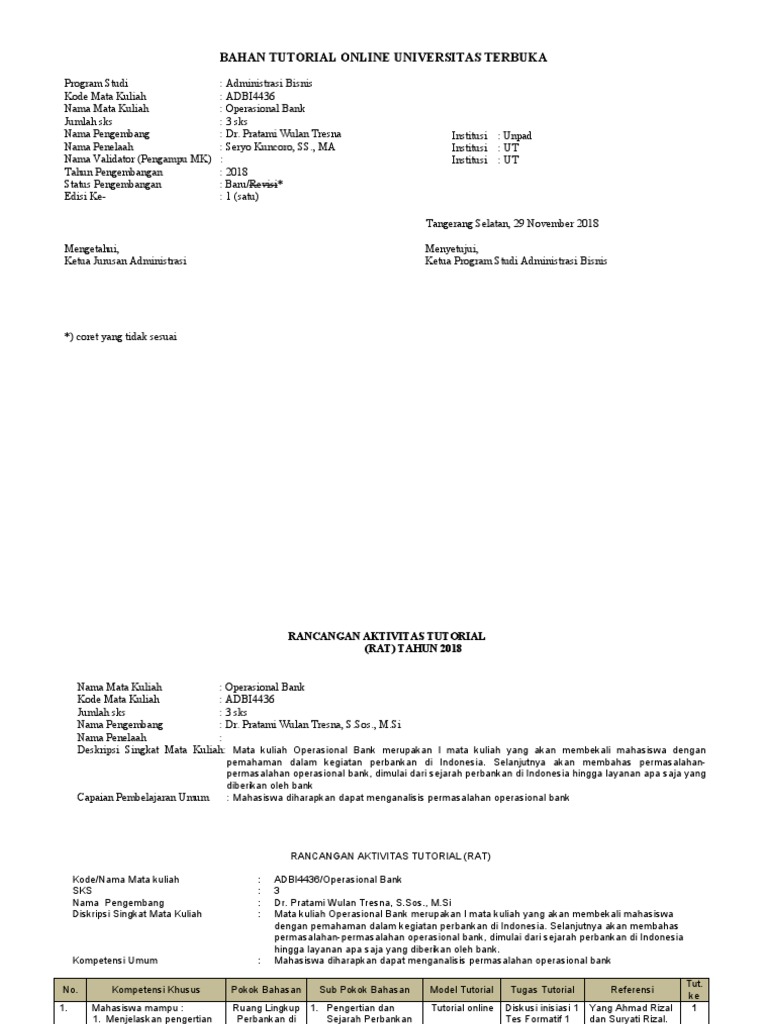 RAT ADBI4436 - Operasional Bank - 2018 | PDF