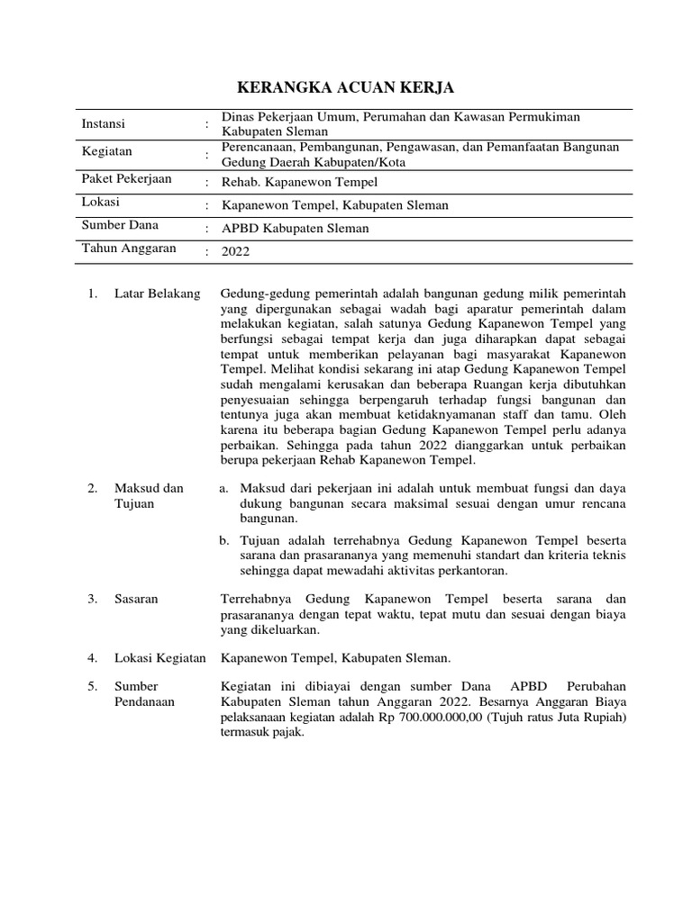 KAK Rehab. Kapanewon Tempel | PDF