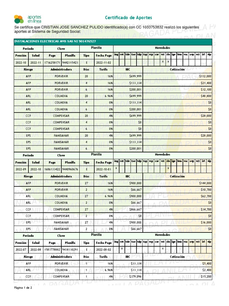 Mafars 040 | PDF | Compensación laboral | Ingresos