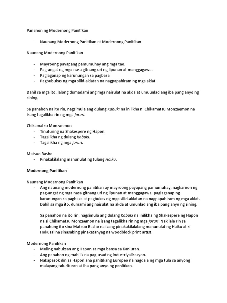 Panahon NG Modernong Panitikan | PDF
