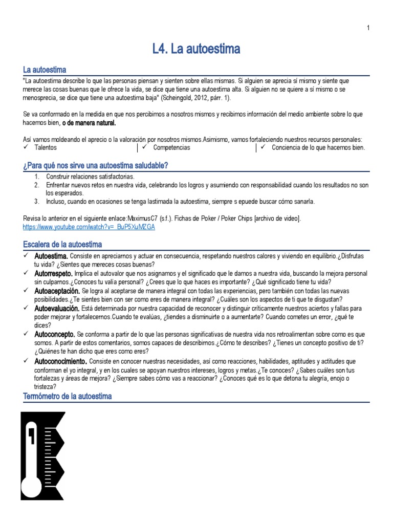 L4 La Autoestima | PDF | Autoestima | Sicología