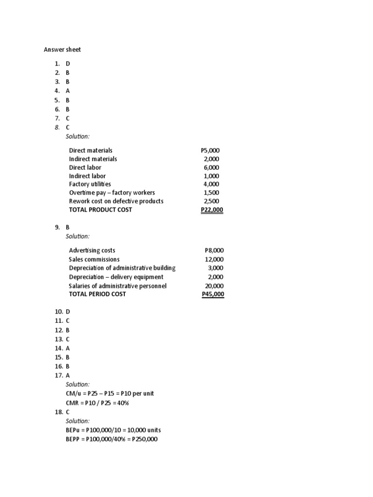 MAS Examination Answer Key | PDF | Inventory | Cost Of Goods Sold