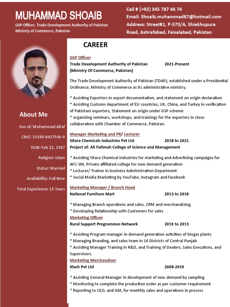 CV Shoaib SB V Ind2022 | PDF | Pakistan | Marketing