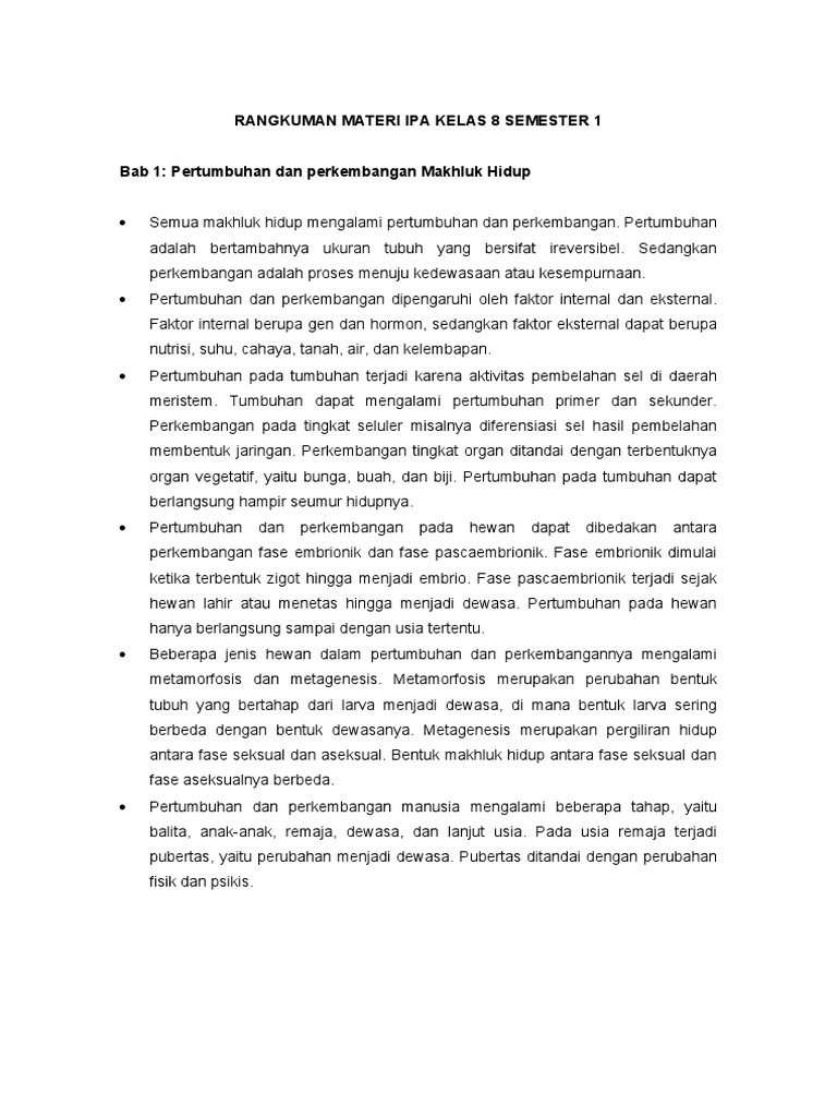 Rangkuman Materi Ipa Kelas 8 Semester 1 | PDF