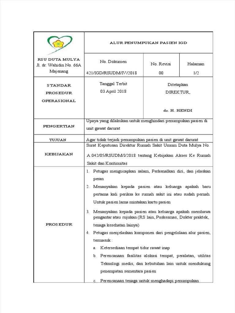 PDF Sop Alur Penumpukan Pasien | PDF