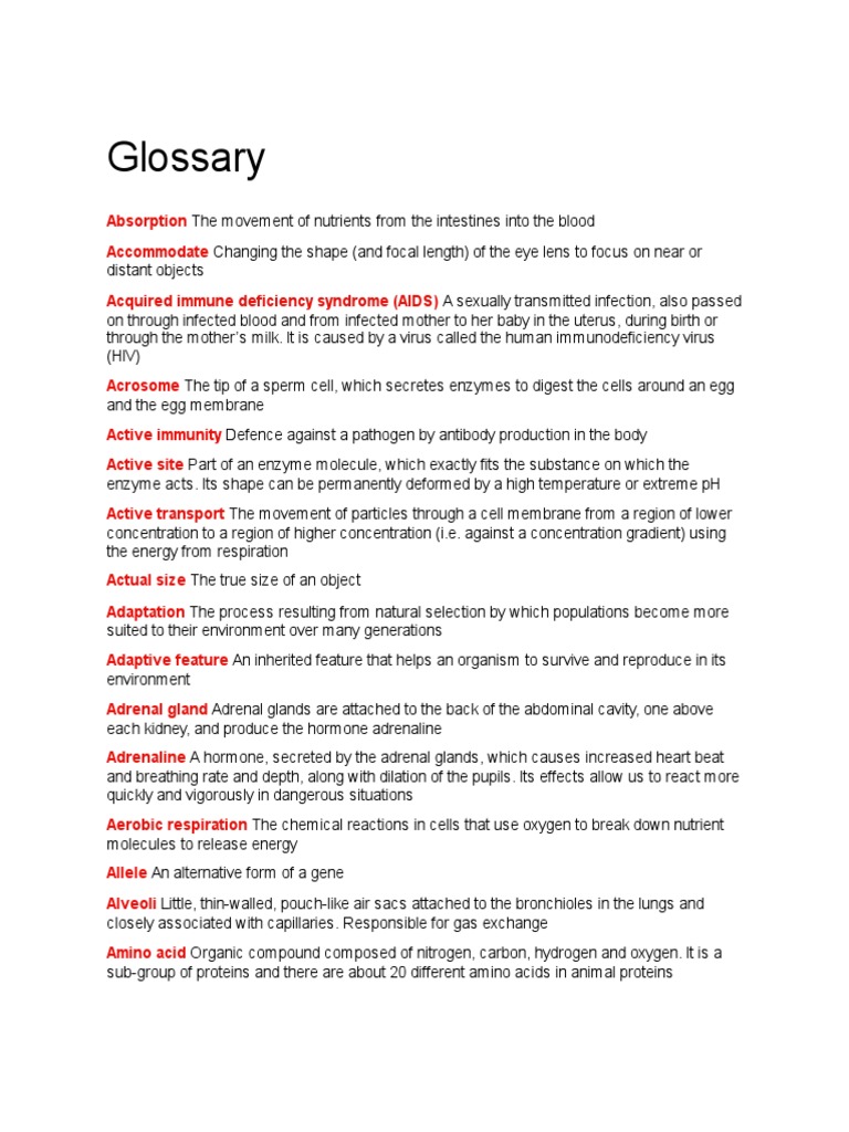 Bio Definitions | PDF | Cell (Biology) | Kidney