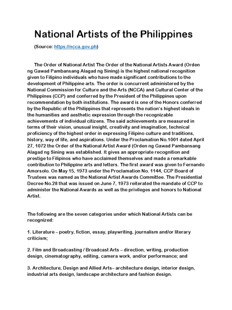 National Artists of The Philippines | PDF | The Arts