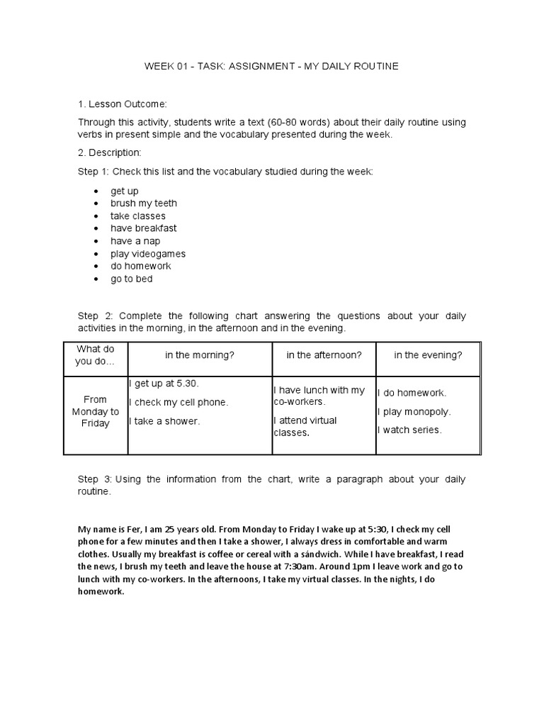 Week 1 My Daily Routine Pdf 