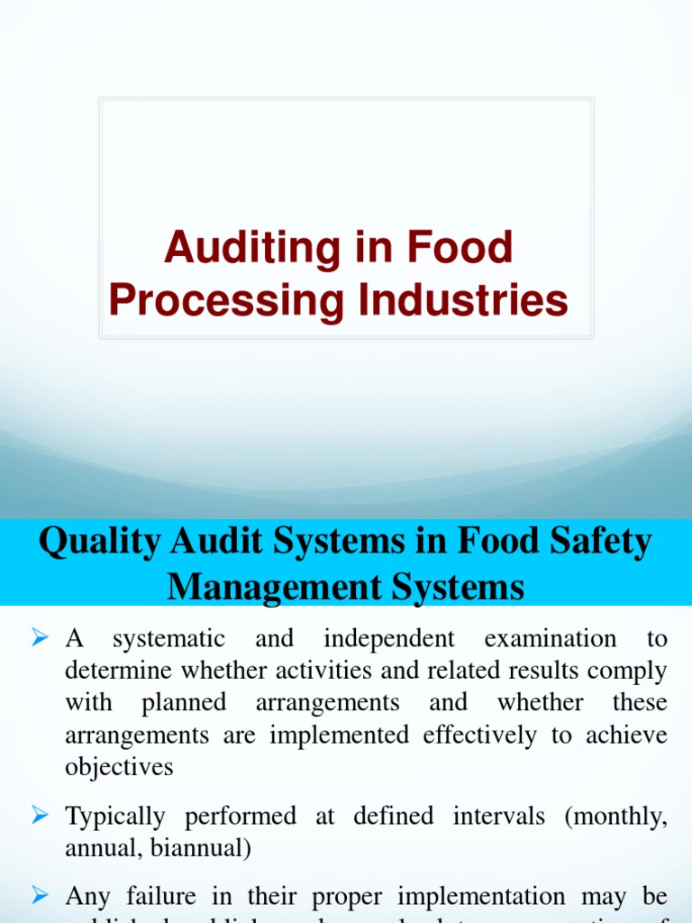 Food Industry Quality Audit Overview | PDF | Audit | Regulatory Compliance