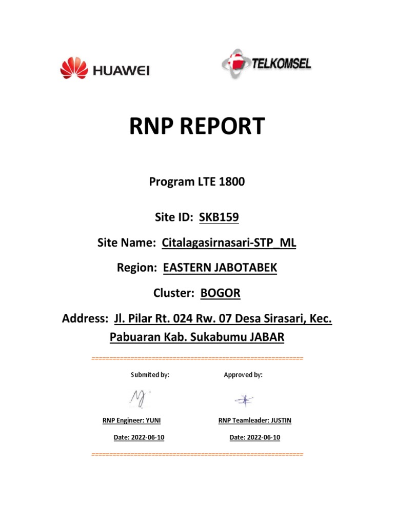 RNP REPORT SKB159 - Newsite - LTE1800 | PDF | Telecommunications Engineering | Telecommunications