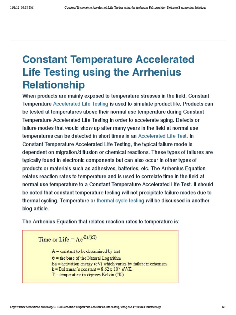 Constant Temperature Accelerated Life Testing Using The Arrhenius ...
