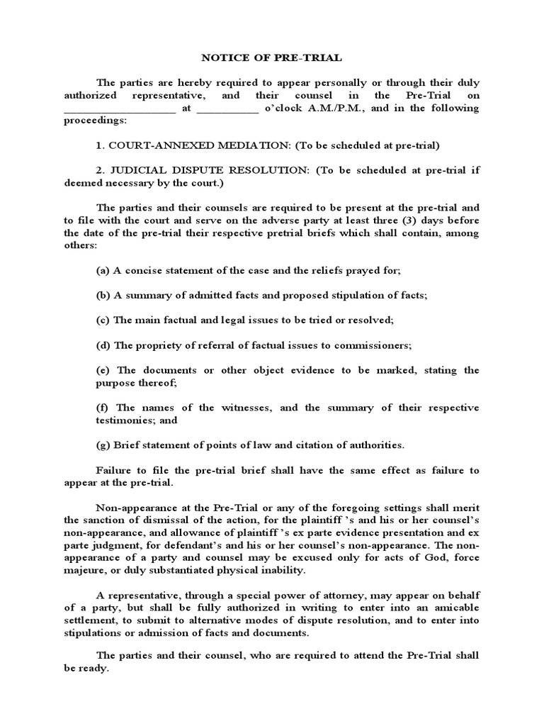 Notice of Pre-Trial | PDF | Trials | Witness