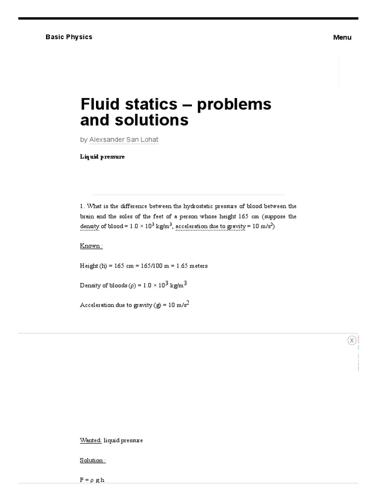 Fluid Statics - Problems and Solutions - Solved Problems in Basic ... Fluid Statics - Problems and Solutions - Solved Problems in Basic ...