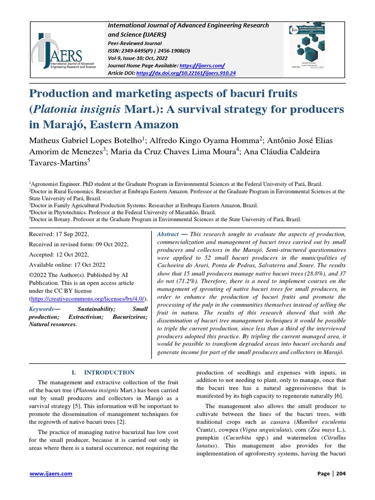 Production and Marketing Aspects of Bacuri Fruits (Platonia Insignis ...