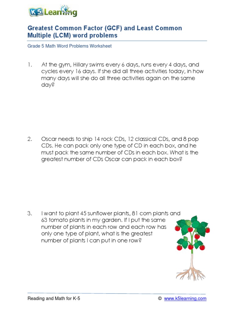 Grade 5 GCF LCM Word Problems A | PDF