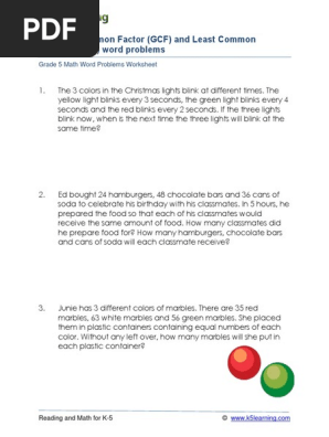 Gcf Word Problems Worksheet Pdf