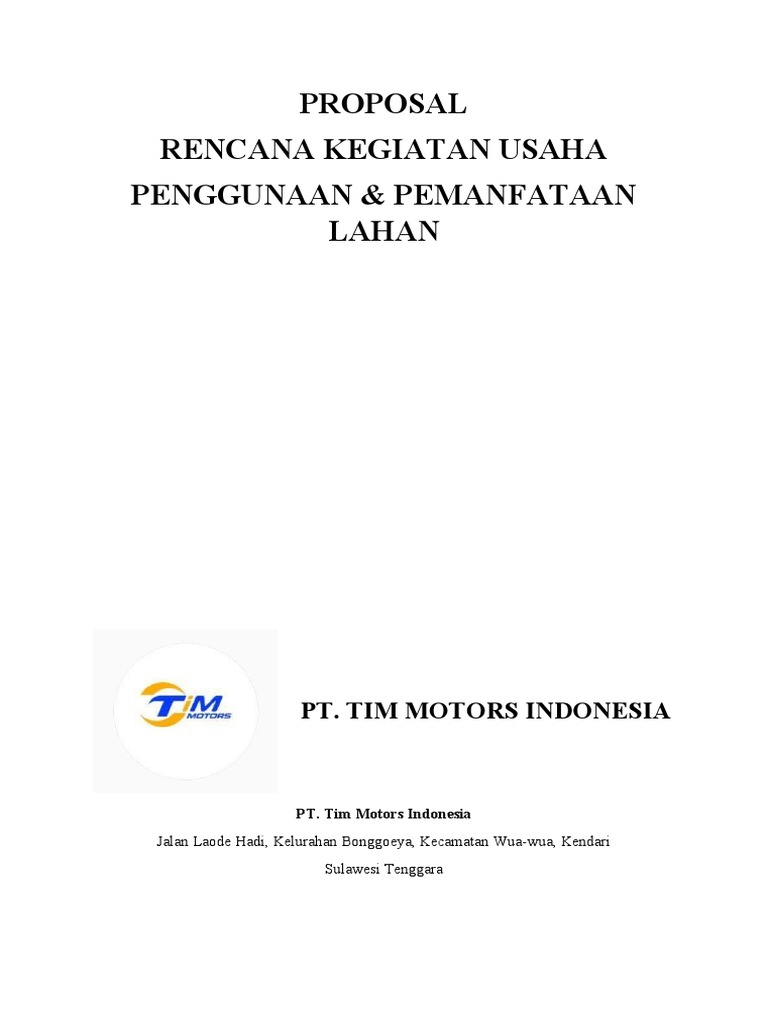 Proposal Rencana Usaha PT. Tim Motors | PDF | Bisnis