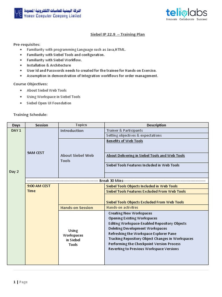 Siebel IP 22.9 Training Agenda | PDF | World Wide Web | Internet & Web