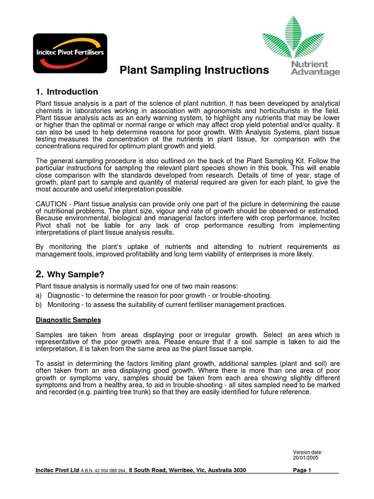 Sampling Procedure - Plant Tissue | PDF | Leaf | Plant Nutrition