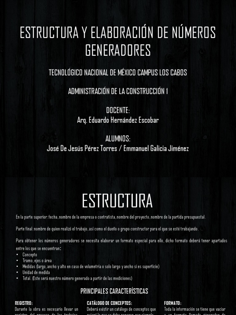 Estructura y Elaboración de Números Generadores | PDF | Contratista general Estructura y Elaboración de Números Generadores | PDF | Contratista general