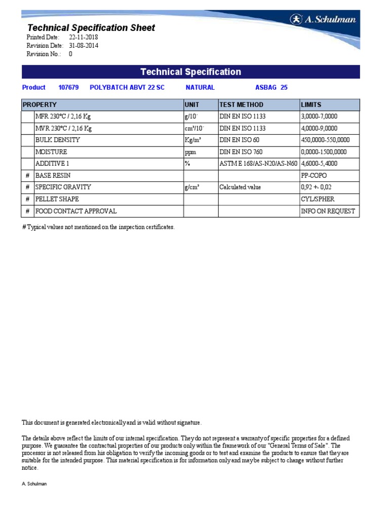 Technical Spec Sheet for 107679 POLYBATCH ABVT 22 SC | PDF