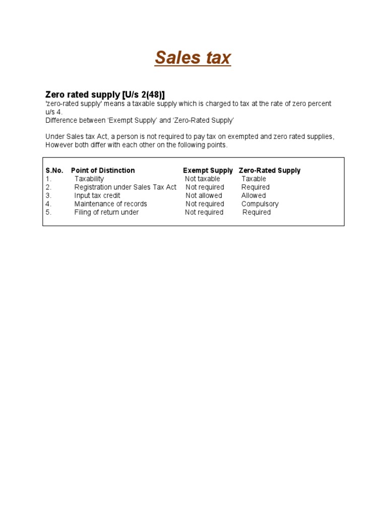 Zero Rated and Exempt Supplies | PDF