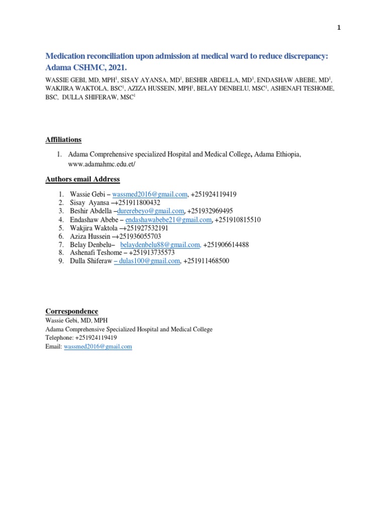QI Project On Medication Reconciliation at Adama | PDF | Pharmacy ...