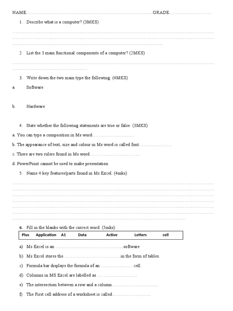 Grade 4 Ict Exam Pdf