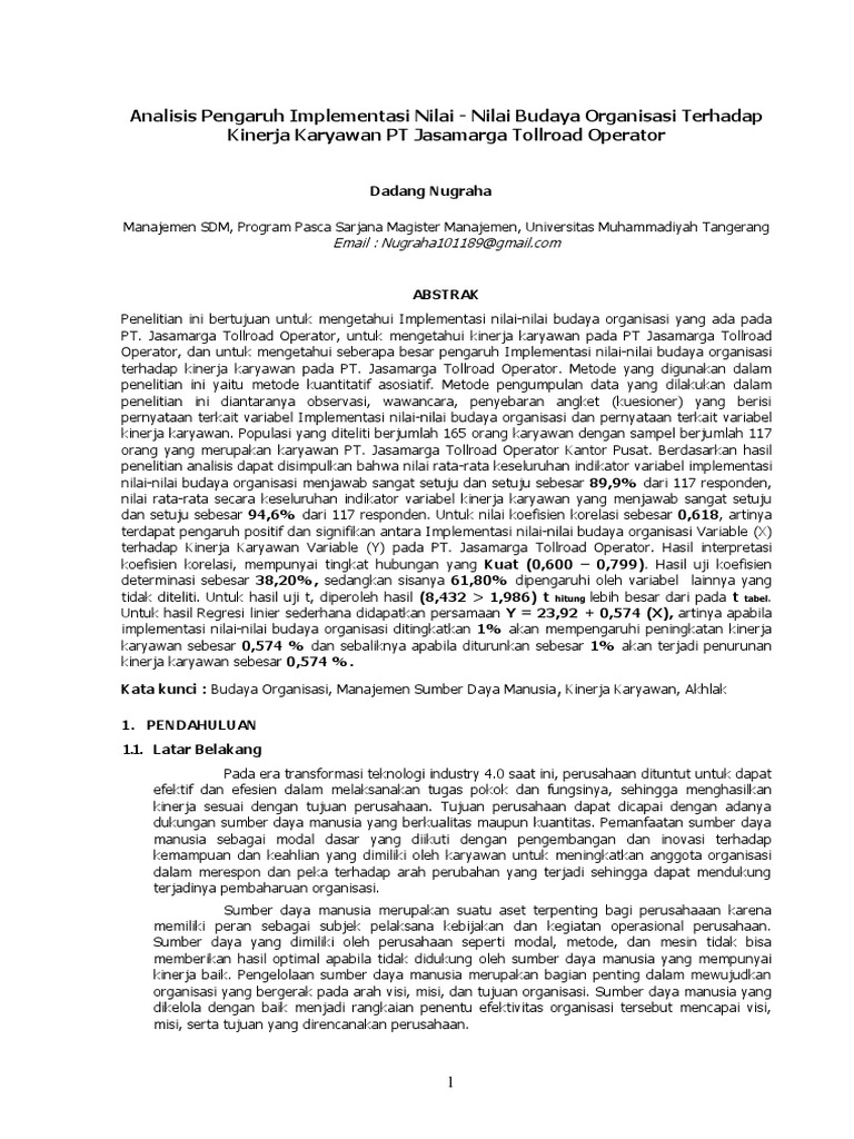 Jurnal Dadang Nugraha Analisis Pengaruh Implementasi Nilai-Nilai Budaya Organisasi Terhadap ...