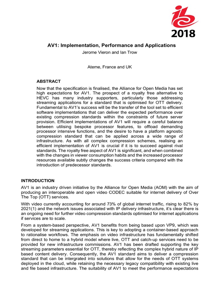 Av1 Implementation Performance And Applications Pdf Data Compression Computing