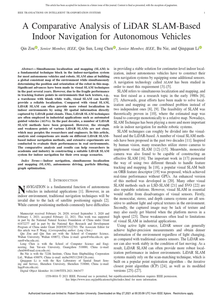 A Comparative Analysis Of Lidar Slam Based Indoor Navigation For Autonomous Vehicles Pdf 