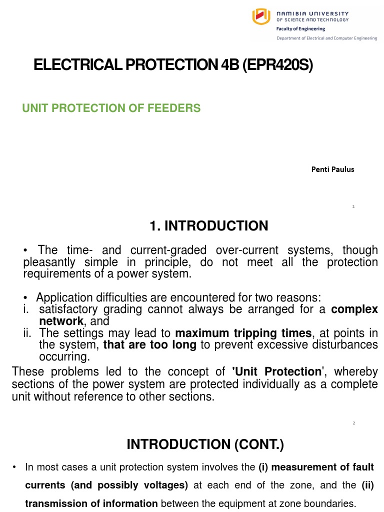 EPR420S Lecture Notes - Unit Protection of Feeders | PDF | Transformer ...