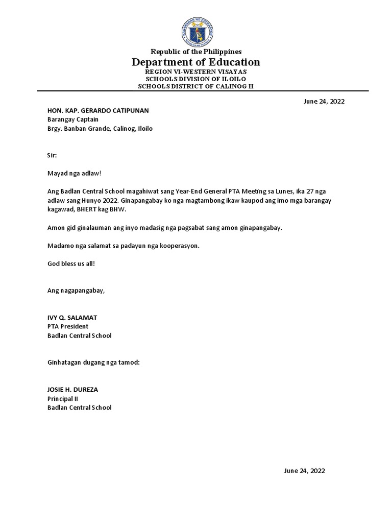 Communication Letter To Barangay | PDF