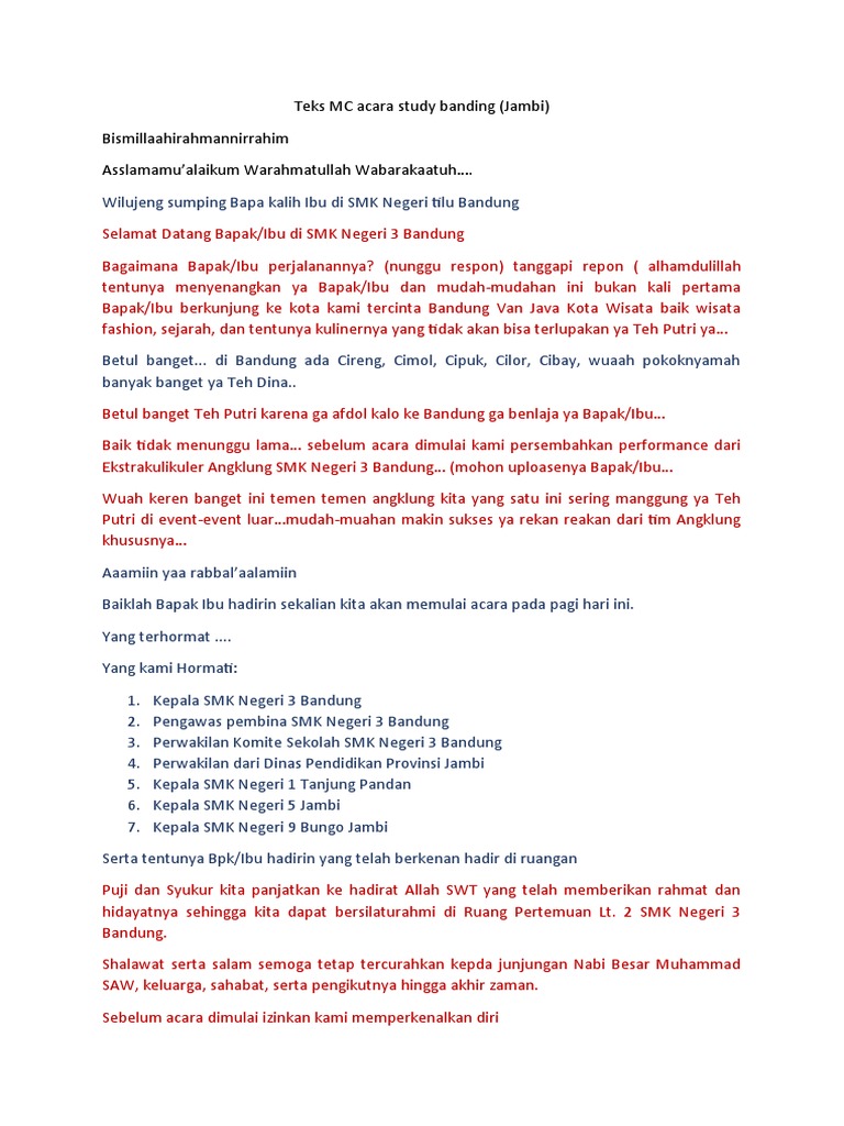 Teks MC Acara Study Banding | PDF Teks MC Acara Study Banding | PDF