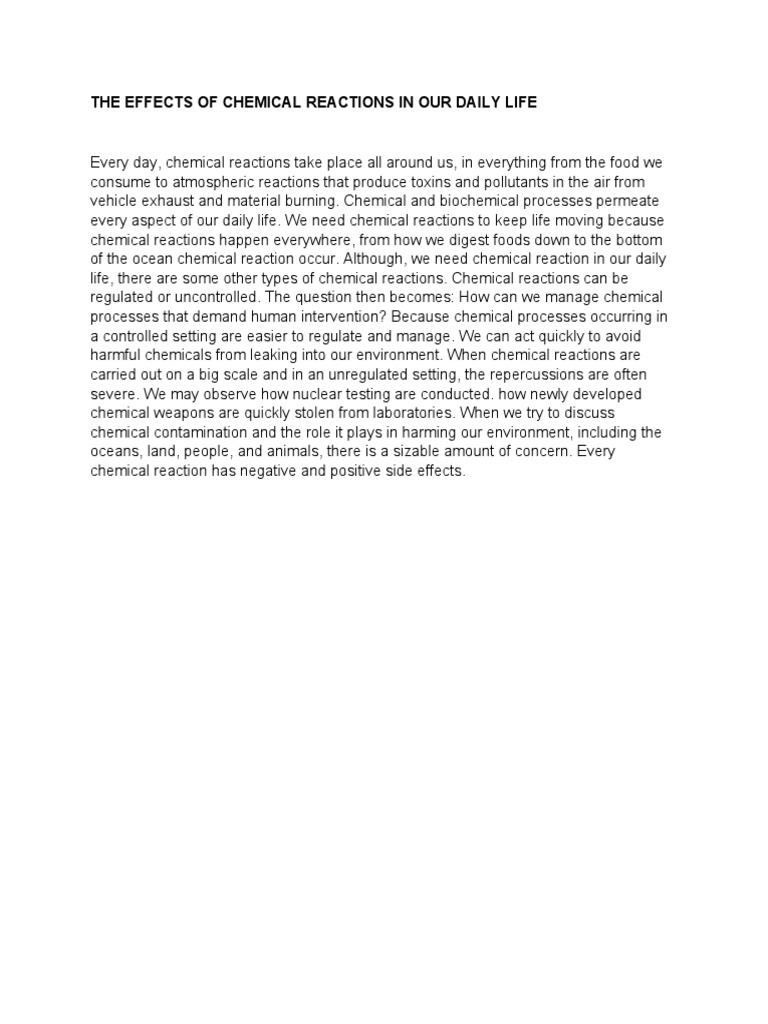 The Effects of Chemical Reactions in Our Daily Life | PDF