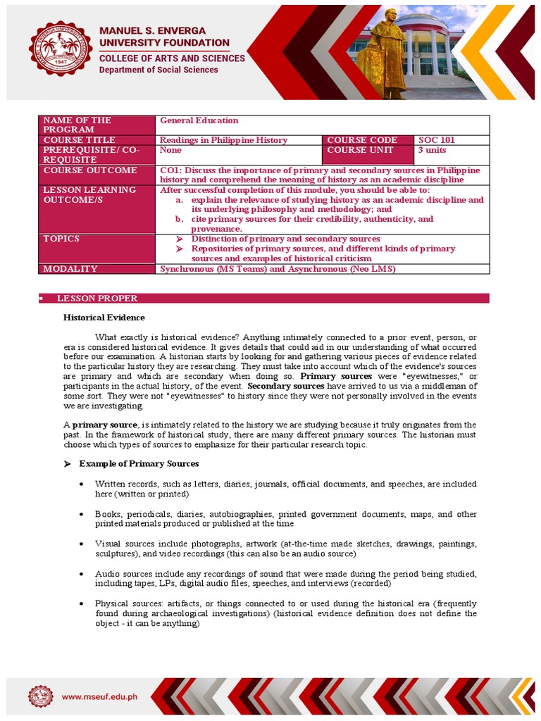 SOC-101 CourseModule-Primary and Secondary Sources | PDF | Primary Sources | Cognition