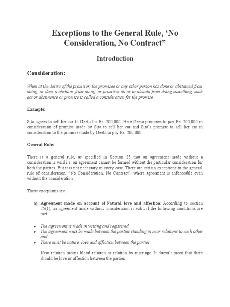 Exceptions To The General Rule of Consideration | PDF | Consideration ...