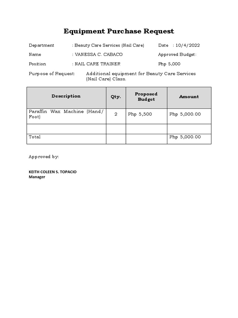 Equipment Purchase Request | PDF