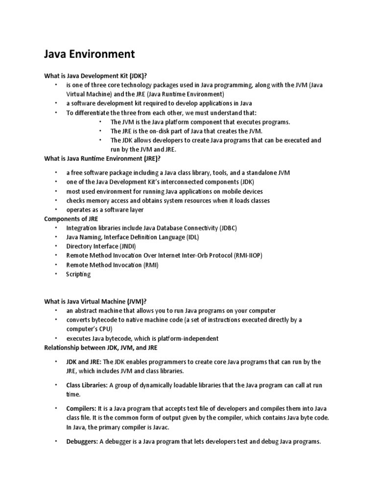 Java Environment Pdf Java Programming Language Java Software Platform