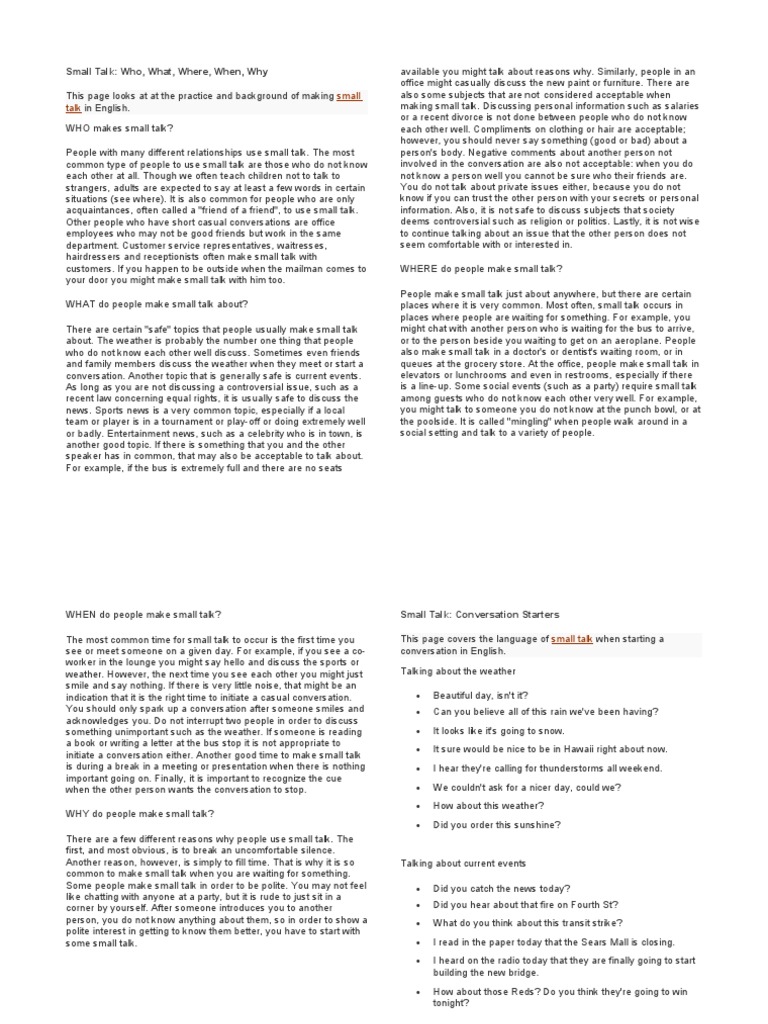 Small Talk Practice | PDF