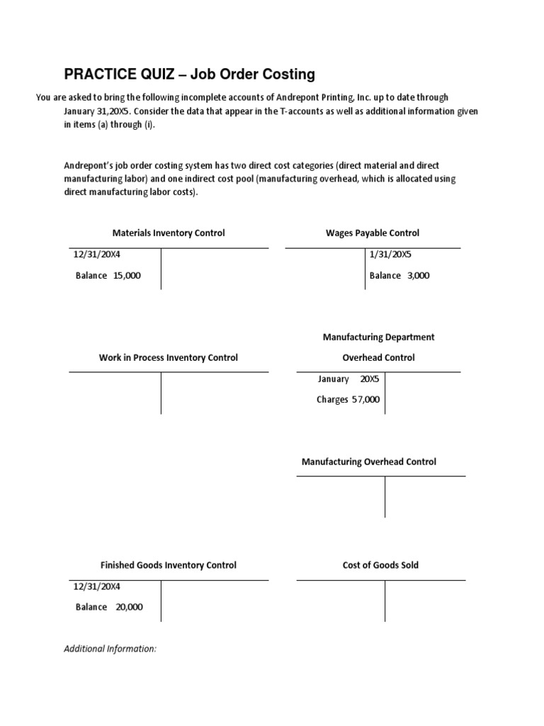 26PRACTICE QUIZ - Job Order Costing | PDF | Cost Of Goods Sold | Inventory