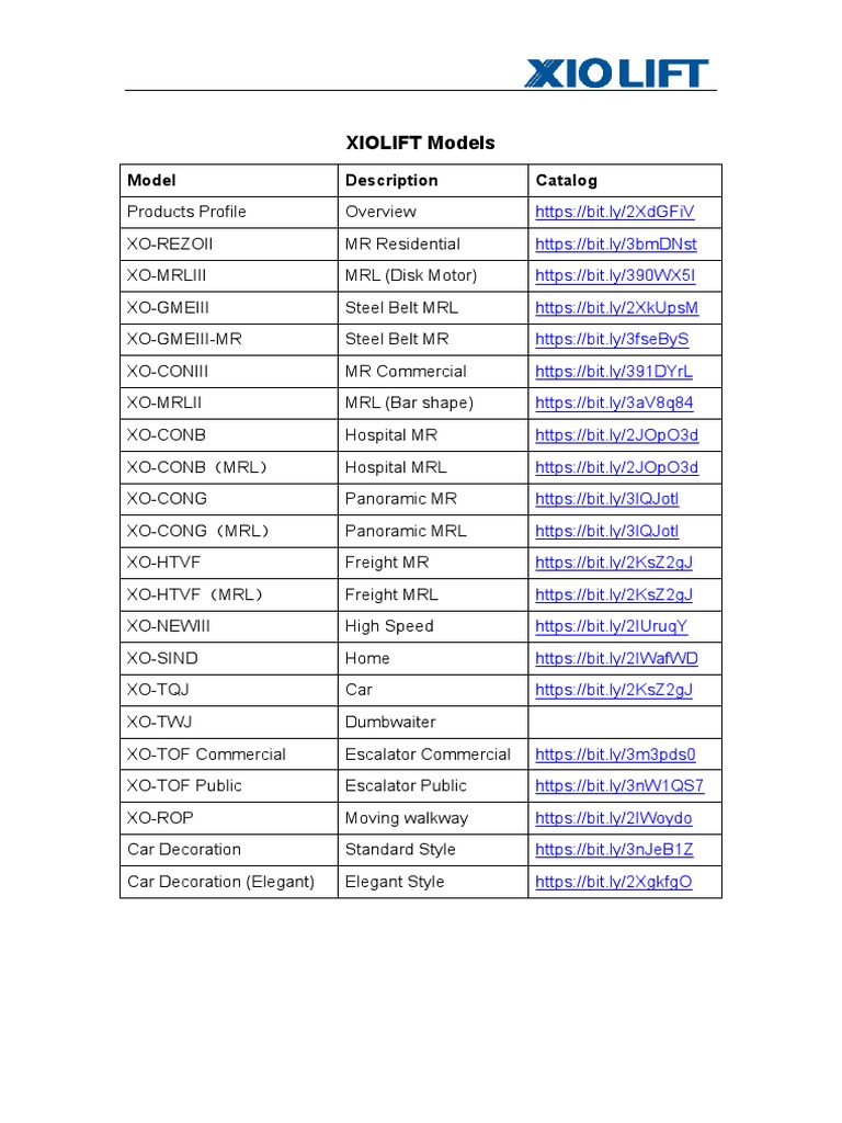 XIOLIFT Models | PDF | Business