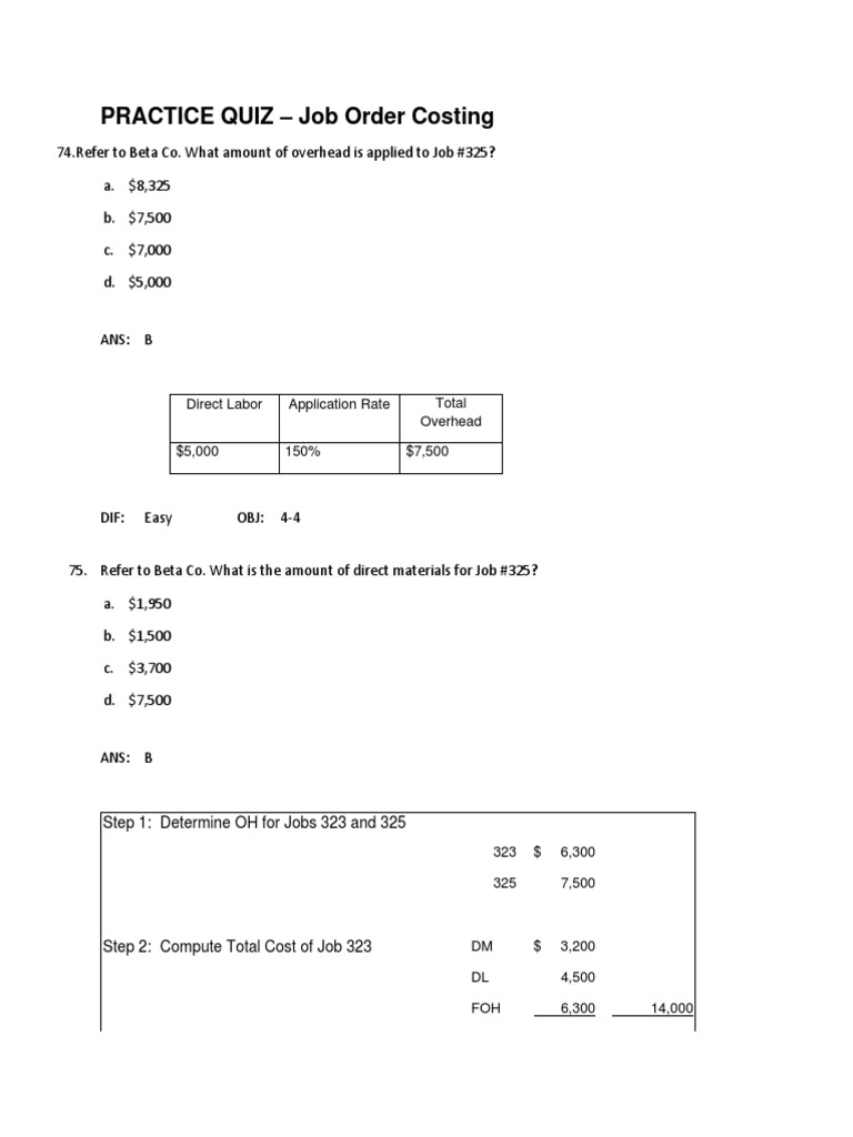 15PRACTICE QUIZ - Job Order Costing | PDF | Corporations | Accounting