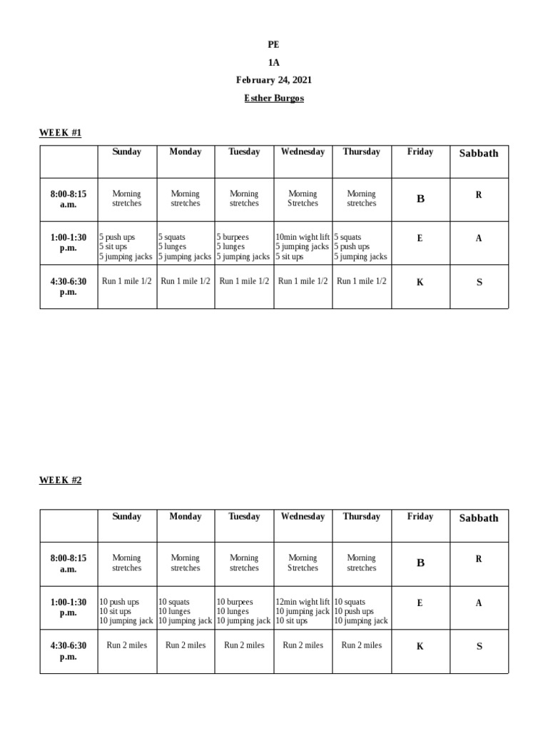 1 Month Exercise Schedule | PDF