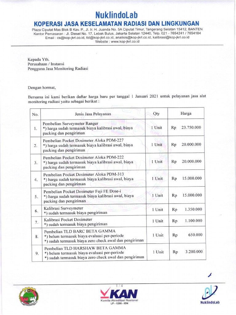 Daftar Harga 2021 | PDF