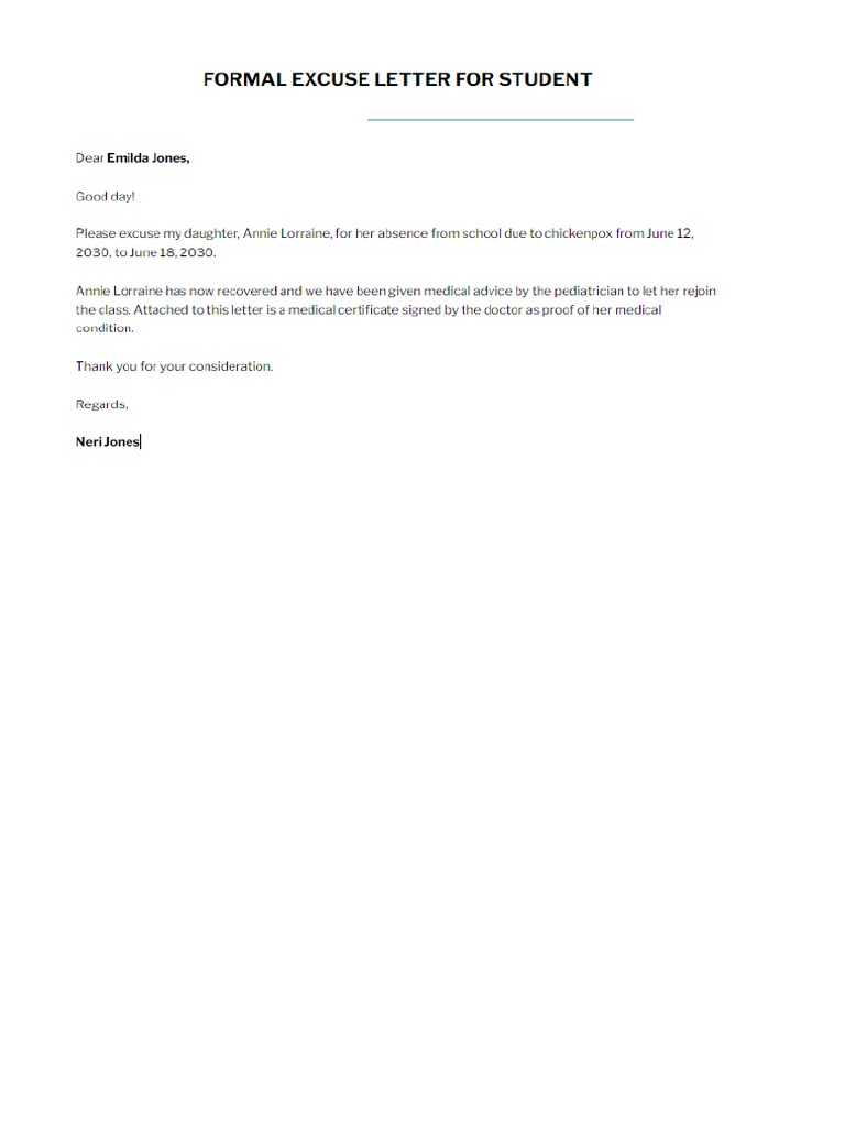 Sample Formal Letter Excuse Student | PDF