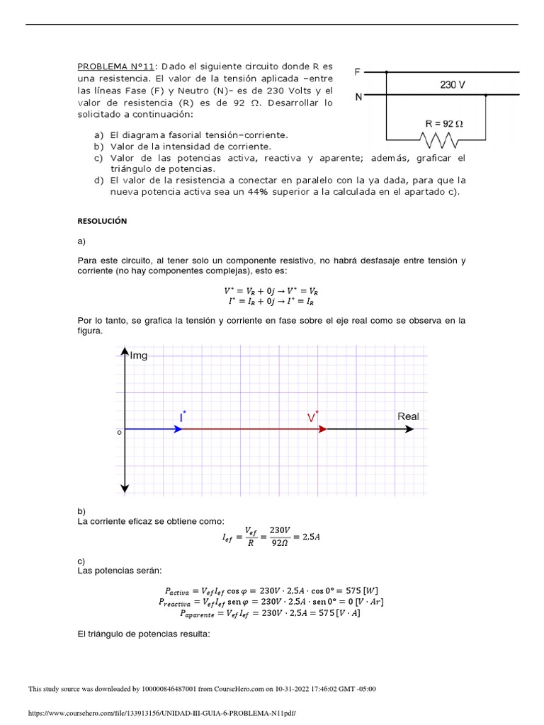 Unidad Iii Guia 6 Problema N11 PDF | PDF | Resistencia Eléctrica y Conductancia | Energia electrica