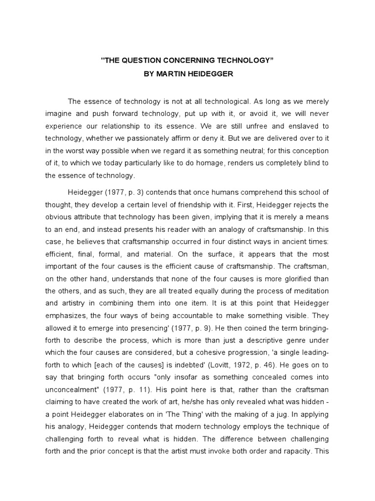 "The Question Concerning Technology" by Martin Heidegger | PDF | Martin ...