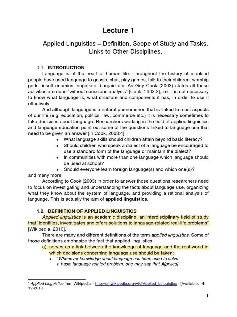 Applied Linguistics: Definition and Scope | PDF | Linguistics | Second ...
