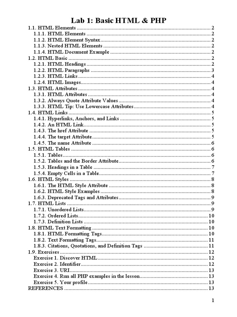 Lab 01 - Basic HTML - PHP | PDF | Hyperlink | Html Element Lab 01 - Basic HTML - PHP | PDF | Hyperlink | Html Element